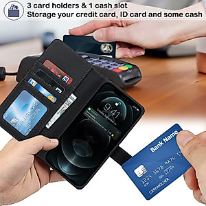 Ｈａｖａｙａ for iPhone 12 Wallet case iPhone 12 case with Card Holder Detachable Magnetic mgasafe Phone case iPhone 12 pro case letaher flip Cover-Black