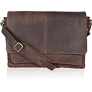 Real Leather Messenger Bag for Men and Women - Laptop Briefcase Bag For College, Office, Adjustable Shoulder Strap Satchel
