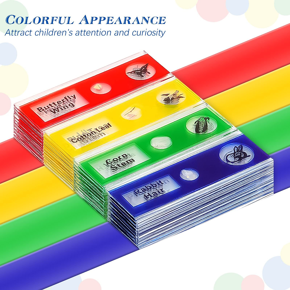 Yexiya 120 Pcs Kids Prepared Microscope Slides with Specimens Animals Insects Plants Flowers Specimens Microbiology Biological Sample for Student School Science Lab Supplies(48 Different Patterns)