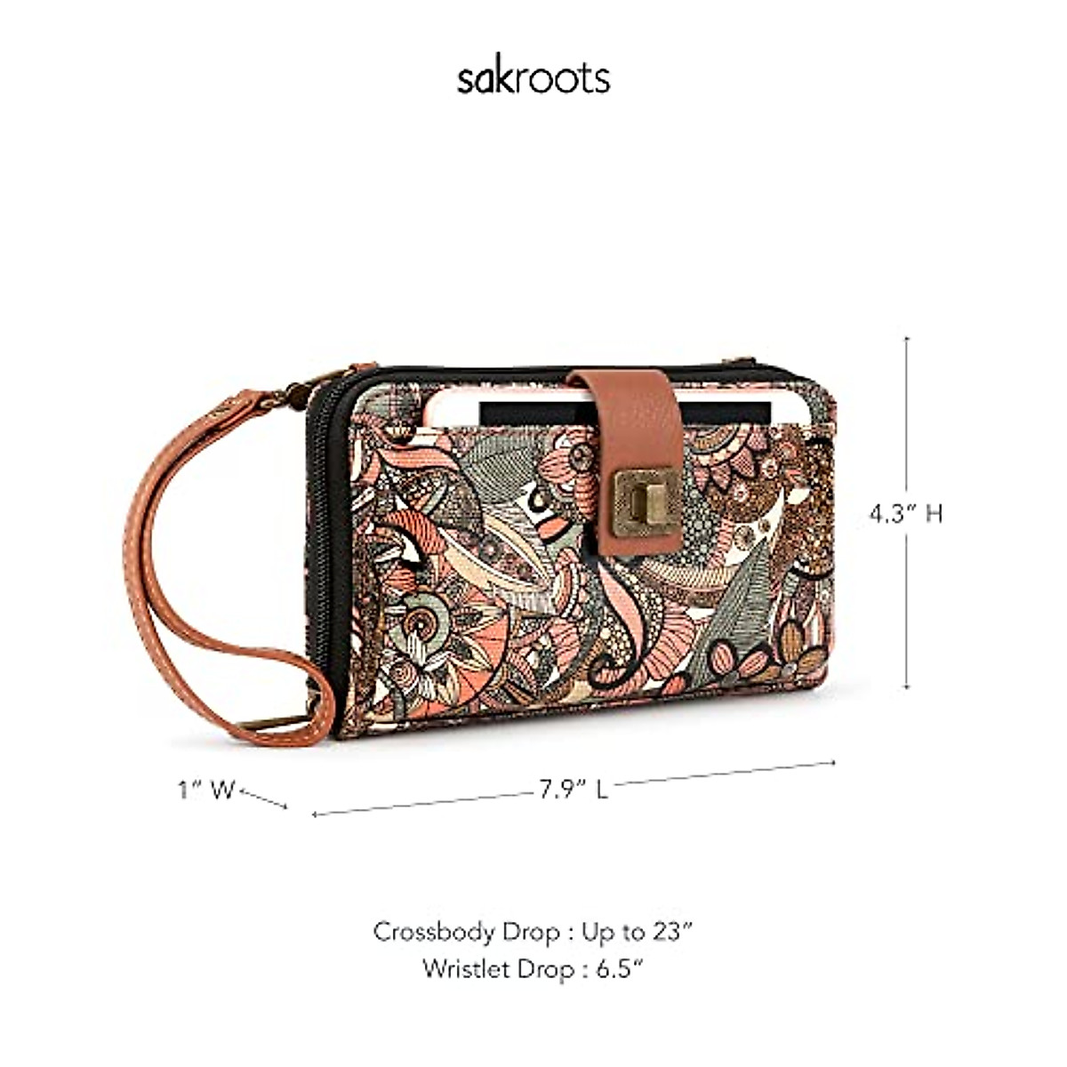 Sakroots Large Coated Canvas Smartphone Crossbody Bag, Sienna Spirit Desert