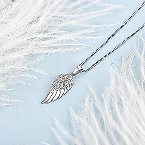 STARCHENIE 925 Sterling Silver Angel Wing Pendant Necklace for Women Cubic Zirconia 18" Chain