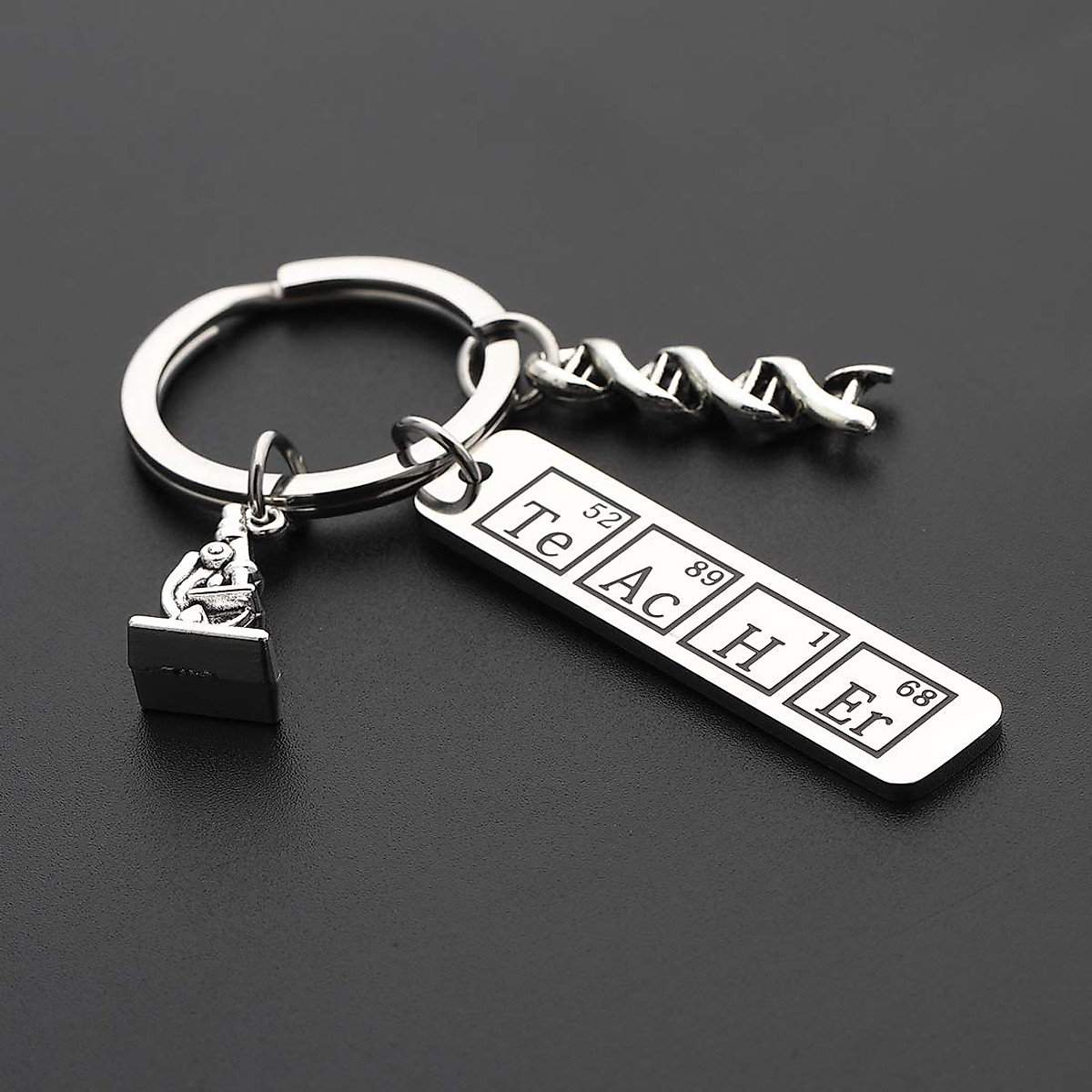 CHOROY Chemistry Teacher Keychain Gift Microscope DNA Keychain Science Teacher Jewelry Laboratory Gift Periodic Table Gift (Chemistry Teacher Keychain)