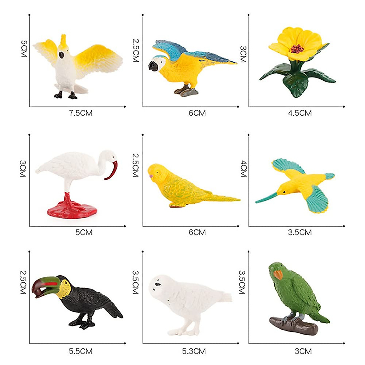 DOYIFun 10 Pcs Simulated Bird Animals Parrot Model Figure Toys, Realistic Flamingo Birds Figurine Collection Playset Cake Toppers Gift for Kids Educational Toys