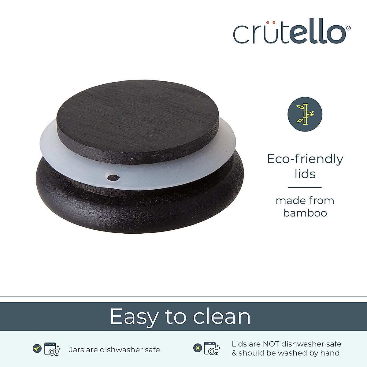 Crutello 12 Pack 8.5 Oz Spice Jars with Black Bamboo Lids for your Pantry, Dishwasher Safe Jars with Black Lids and Labels for Spices, Honey, Beans, Rice, Nuts