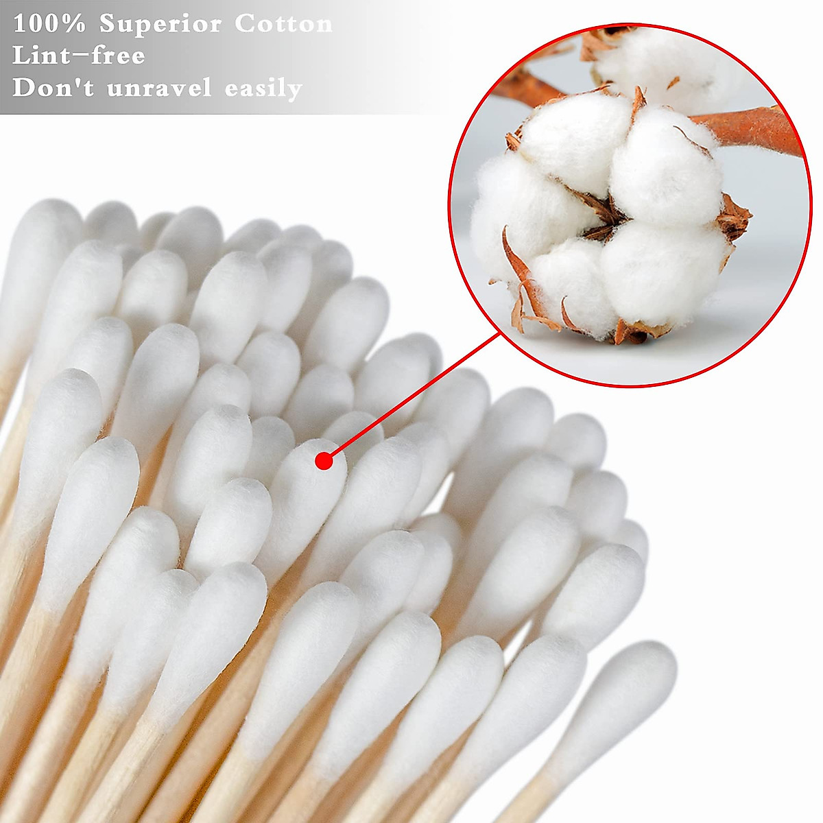 6'' Long Cotton Swabs 200PCS - Cotton Swabs Long Wooden Sticks - Long handle Swabs for Gun Cleaning, Ear Cleaning, Pets Care, Makeup