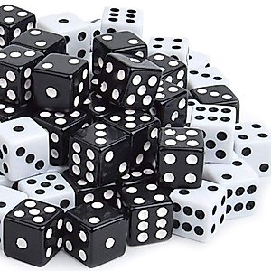 Davidsons Collection 100 Packs 16mm Standard Size Gaming Dices Sets, White & Black Two Tone, Vintage Dice Perfect for Kid's Gift, Casino Theme, Party Favors
