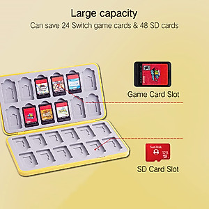 PERFECTSIGHT switch game card witch 12 or 24 or 48 slot holder (Yellow Pika, 24 Slots)