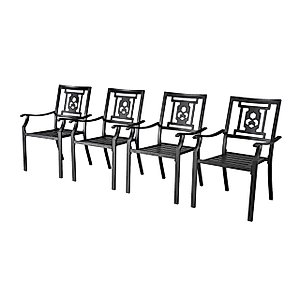 LOKATSE HOME 4 Pcs Metal Stackable Patio Dining Chairs for Garden Backyard Lawn Supports 300 lbs, Black