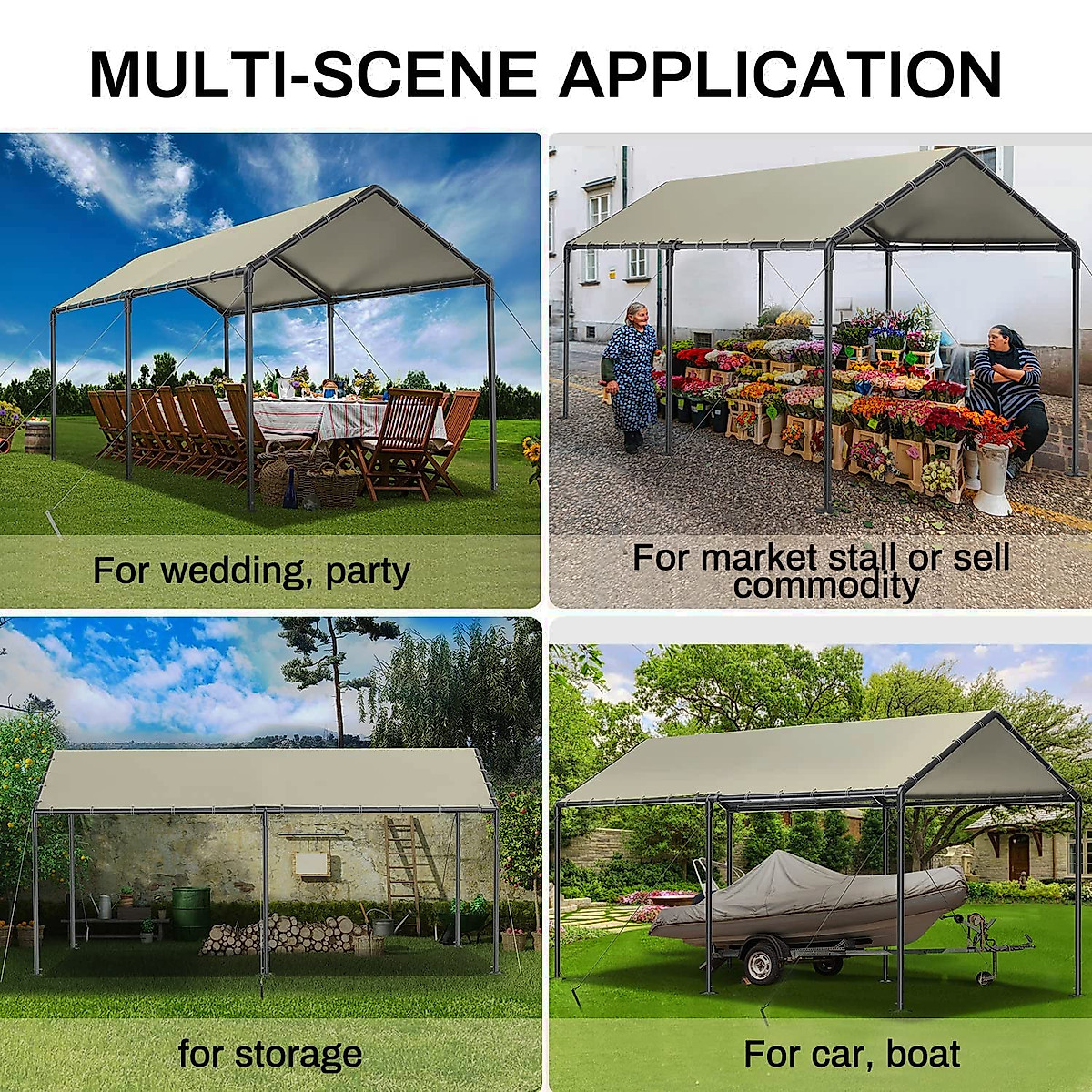 Carport Canopy 10x20 Heavy Duty Metal Carport Waterproof Carport Garage Tent Outdoor for Car Tuck Boat SUV Auto, Beige