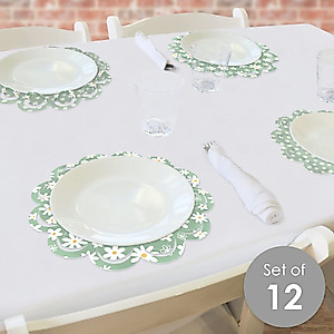 Big Dot of Happiness Sage Green Daisy Flowers - Floral Party Round Table Decorations - Paper Chargers - Place Setting For 12