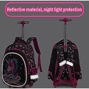 Girls Boys Kids Rolling Backpack with Wheels Trolley School Bag Waterproof Travel Luggage for Kids Girls and Students lunch bag Lightweight and Multi functional(Black Unicorn 16inch)