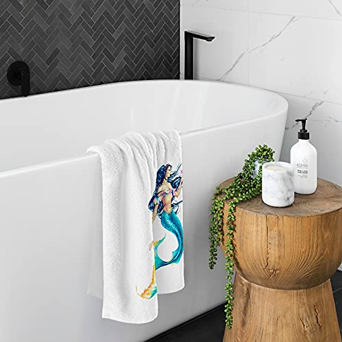 ALAZA Beautiful Mermaid Towels 100% Cotton Hand Towel for Bathroom 16 x 30 inch, Absorbent Soft & Skin-Friendly, 1 Piece