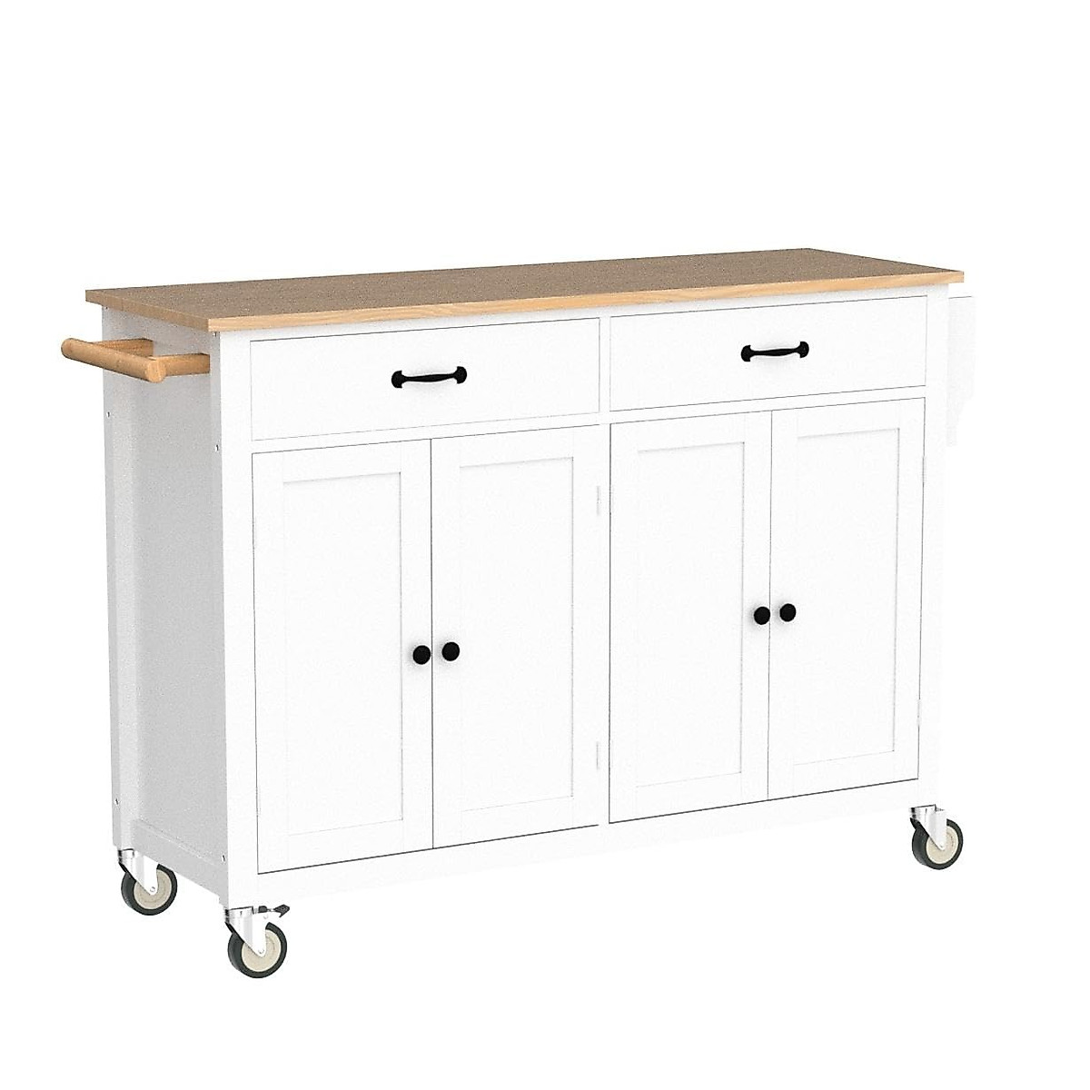 Kitchen Island on Wheels - Moveable Kitchen Island with Solid Wood Top and Locking Wheels, Rolling Kitchen Carts on Wheels with Storage, White