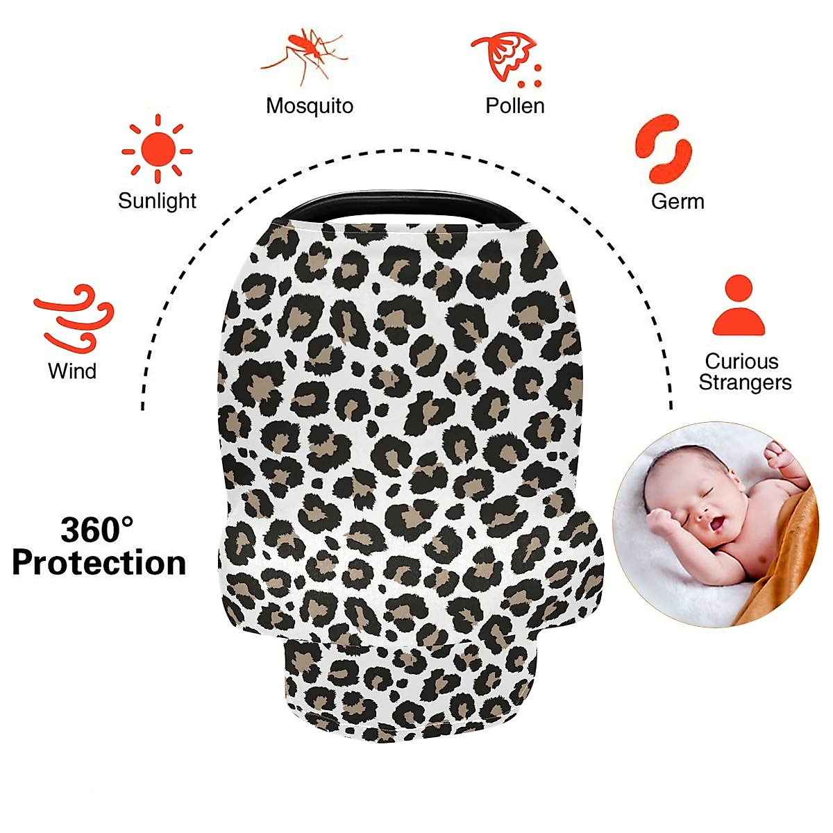 Nursing Cover Breastfeeding Scarf Leopard Cheetah Print -Baby Car Seat Covers, Stroller Cover, Carseat Canopy (913g)