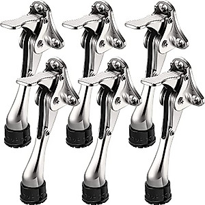 6 Pieces Heavy Duty Door Stops for Bottom of Door Kickdown Door Stops Metal Doorstop with Adjustable Rubber Tips Spring Door Stop Kick Door Stop Replacements (Silver, 4 Inch)