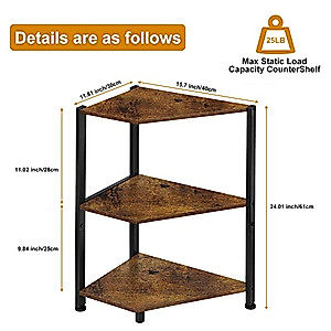 SHINOSKE 3-Tier Corner Shelf, Multipurpose Storage Cabinet Organizer Rack Stand, Wood Storage Stand with Metal Frame,Plant Stand for Living Room, Home Office, Kitchen, Small Space,Brown