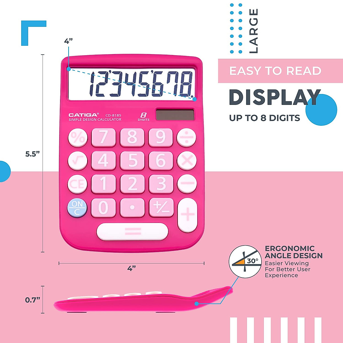 CATIGA CD-8185 Office and Home Style Calculator - 8-Digit LCD Display - Suitable for Desk and On The Move use. (Pink)