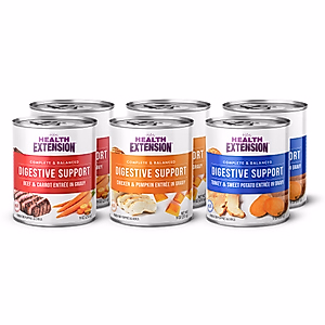 Health Extension Digestive Support Variety Pack Wet Dog Food, (9 oz, Case of 6 Cans) – Complete & Balanced with Superfoods & Gravy for Optimal Digestion