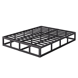 Bednowitz King Bed Frame Low to Ground, 7 Inch High Profile Metal Box Spring with Fabric Cover Set, Heavy Duty Noise-Free Mattress Foundation, Easy Assembly