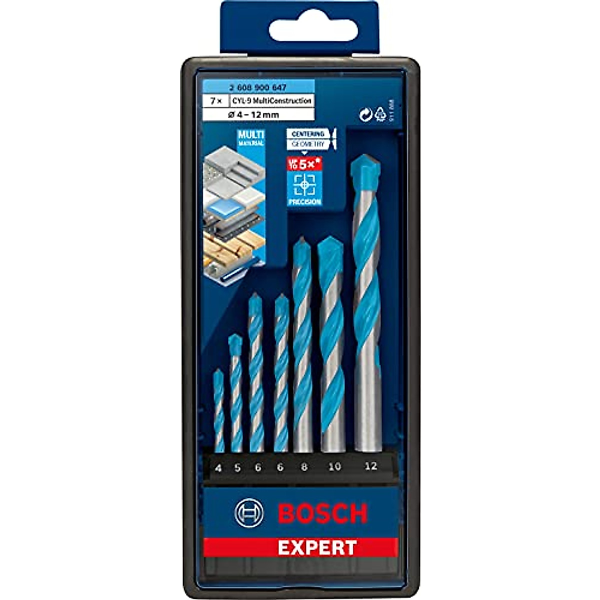 Bosch Professional 7 pc. Expert CYL-9 MultiConstruction Drill Bit Set (for Concrete, Ø 4-12 mm, Accessories Rotary Impact Drill)
