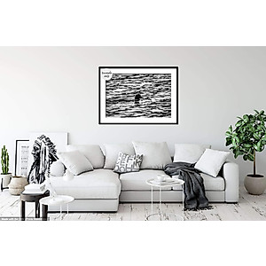 Swimming Loon on Water Bird Photography Unframed Black and White Print Nature Photo Silver Gray Wall Art Monochrome Home Decor