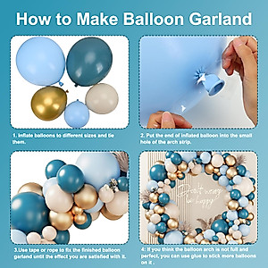 RUBFAC 168pcs Dusty Blue Balloon Garland Arch Kit, 18/12/10/5 Inch Sand White and Macaron Blue Balloons for Baby Shower Birthday Party Wedding Deorations