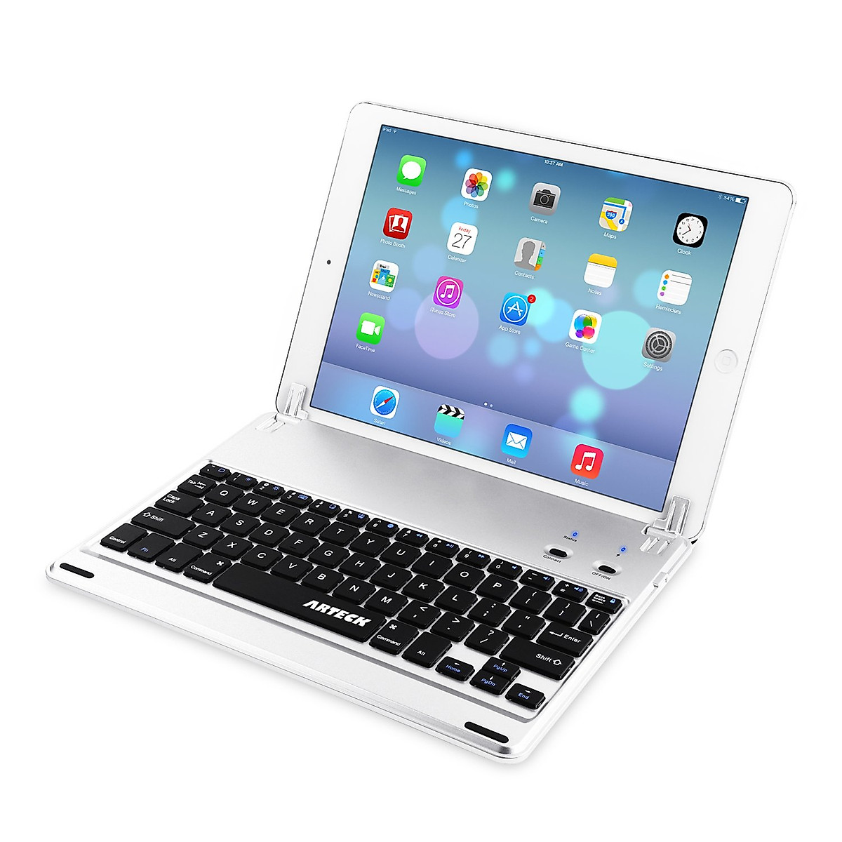 Arteck Ultra-Thin Apple iPad Air 2/9.7-inch iPad Pro Bluetooth Keyboard Folio Stand with Built-in Stand Groove for Apple iPad Air 2 with 130 Degree Swivel Rotating-Silver