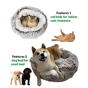 ShinHye Cat Bed Round Plush Fluffy Hooded Cat Bed Cave, Cozy for Indoor Cats or Small Dog beds, Soothing Pet Beds Doughnut Calm Anti-nxiety Dog Bed - Waterproof Bottom Washable (20×20inch, Coffee)