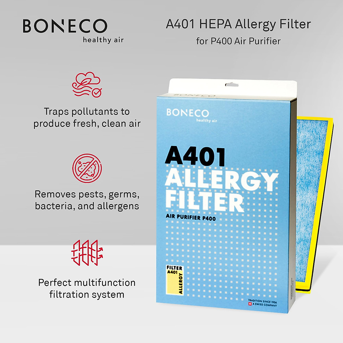 Boneco A401 High Efficiency Particulate Air (HEPA) Filter with Activated Carbon for Removing Odor, Dust and Other Air Pollutants