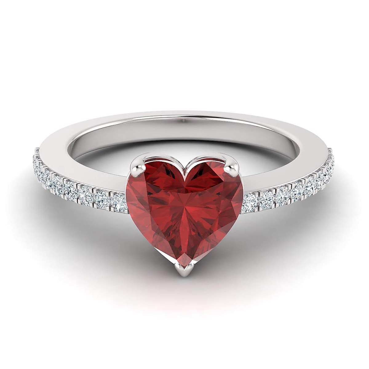 Diamondere Natural and Certified Heart Cut Garnet and Diamond Engagement Ring in 14K White Gold | 0.97 Carat Heart Engagement Ring for Women, US Size 7