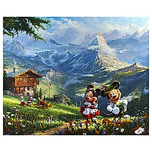 Thomas Kinkade's Digital Disney Dreams Mickey And Minnie In The Alps 36" Panel Multi, Fabric