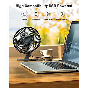 SLENPET 6 inch USB Desk Fan, 4 Speeds, Ultra-quiet, 90° Adjustment for Better Cooling, Portable Mini Powerful Desktop Table Fan, Small Personal Fan for Home Office, Metal Base, Black
