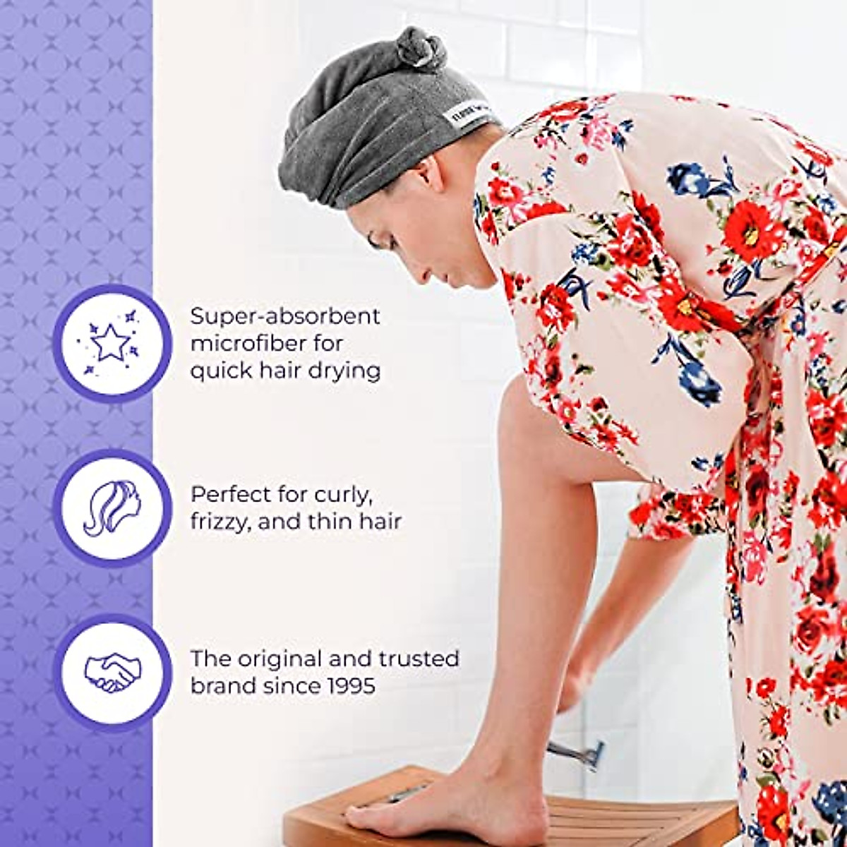 Turbie Twist Microfiber Hair Towel Wrap for Women and Men | 4 Pack | Bathroom Essential Accessories | Quick Dry Hair Turban for Drying Curly, Long & Thick Hair (Pink, Blue, Grey, White)