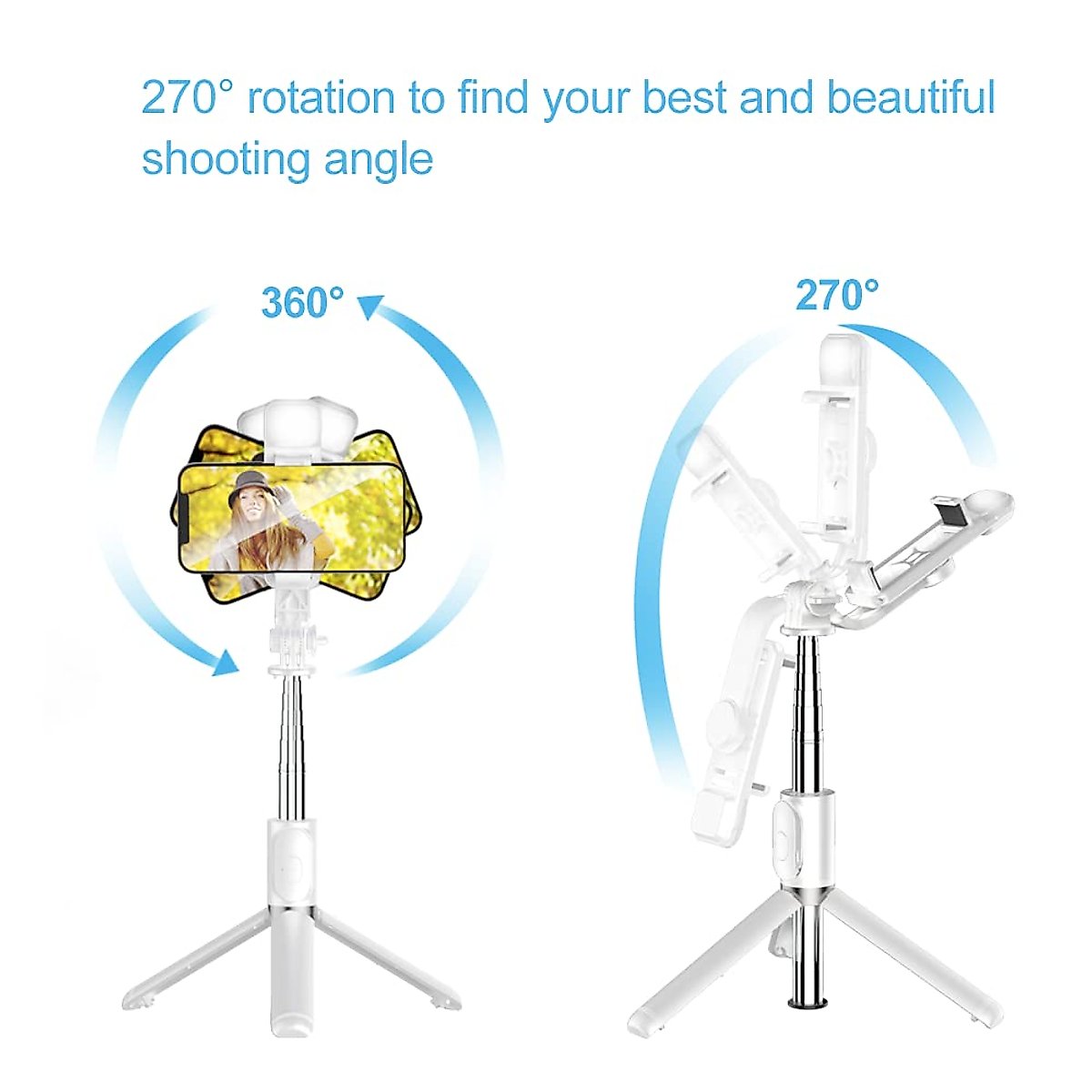Ambertronix 40" Lighted Selfie Stick Tripod, Removable Bluetooth Remote, 3 Light Modes, 6 Brightness Levels, Lightweight, Portable, Compatible with All iPhone & Android Devices, White (2022Upgrade)