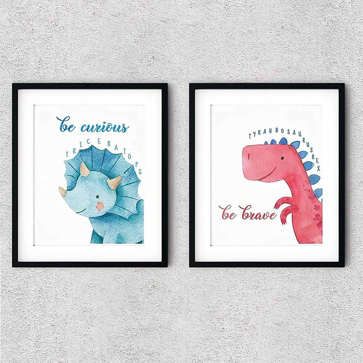 Inspirational Be Kind Be Yourself Be Curious Be Brave Wall Art Decor, Dinosaur Wall Decor for Nursery Bedroom Home, Dinosaur Poster Be Kind Be Brave Decorations for Nursery Room Living Room Home Set of 4 (8”X10”) Unframed