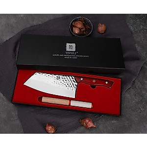 TIVOLI Cleaver Knife 7-inch Japanese Hand Forged VG10 High Carbon Steel Sharp Chef Knife Wooden Handle with Sharpener & Gift Box Kitchen Butcher Knife for Meat Cutting