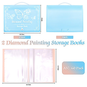 ZYNERY 2 Pack A3 Diamond Painting Storage Book Handheld, 60 Pages Diamond Art Portfolio, Large Diamond Art Storage Folder Suitable for 12x16 inch Diamond Painting (Pink + Blue)