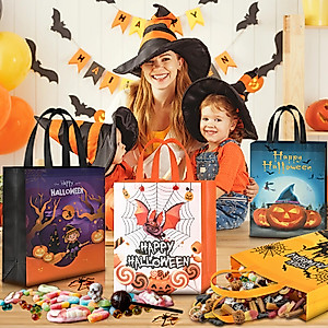 AhfuLife 6 Pcs Halloween Trick or Treat Bags, Large Halloween Tote Bags with Handles, Reusable Halloween Non-Woven Candy Bags for Halloween Party Supplies Favors (15''×11.8''×3.9’’)