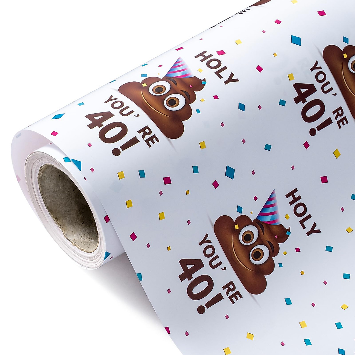 WRAPAHOLIC Funny 40th Birthday Wrapping Paper - Mini Roll - 17 Inch X 33 Feet - Holy Shit You're 40 Design for Birthday, Party, Prank