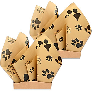 60 Sheets 20 x 20 Inch Brown Kraft Dog Paw Print Tissue Paper Puppy Paws Gift Wrap Tissue for Gift Bags Wrapping DIY Crafts