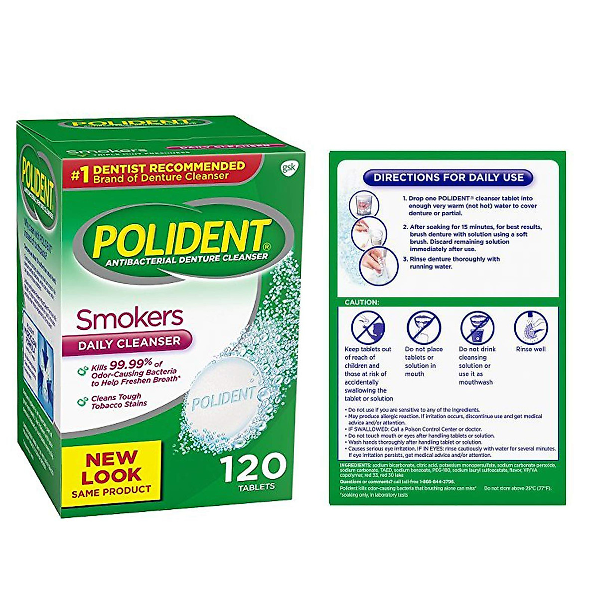 Denture Cleaning Tablets Smokers 120 Tablets bundle with Dentu-Care Denture Case and Denture Brush for Maintaining Good Clean Full Partial Dentures Mouthguards