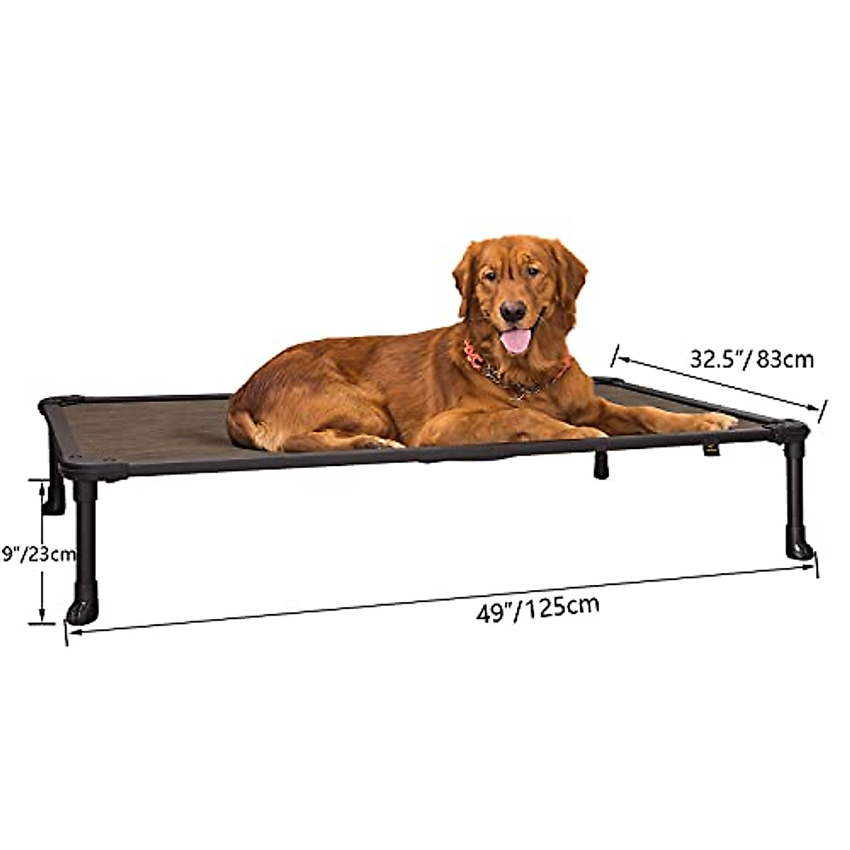 Veehoo Chew Proof Elevated Dog Bed - Cooling Raised Pet Cot - Rustless Aluminum Frame and Durable Textilene Mesh Fabric, Unique Designed No-Slip Feet for Indoor or Outdoor Use, Brown, X Large