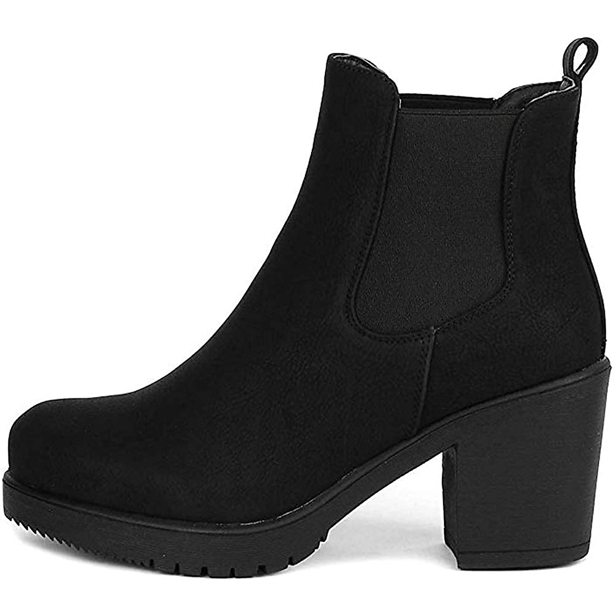 DREAM PAIRS Women's High Chunky Heel Chelsea Ankle Boots Slip On Elastic Fall Heeld Booties Shoes, Size 8.5, BLACK PU, FRE