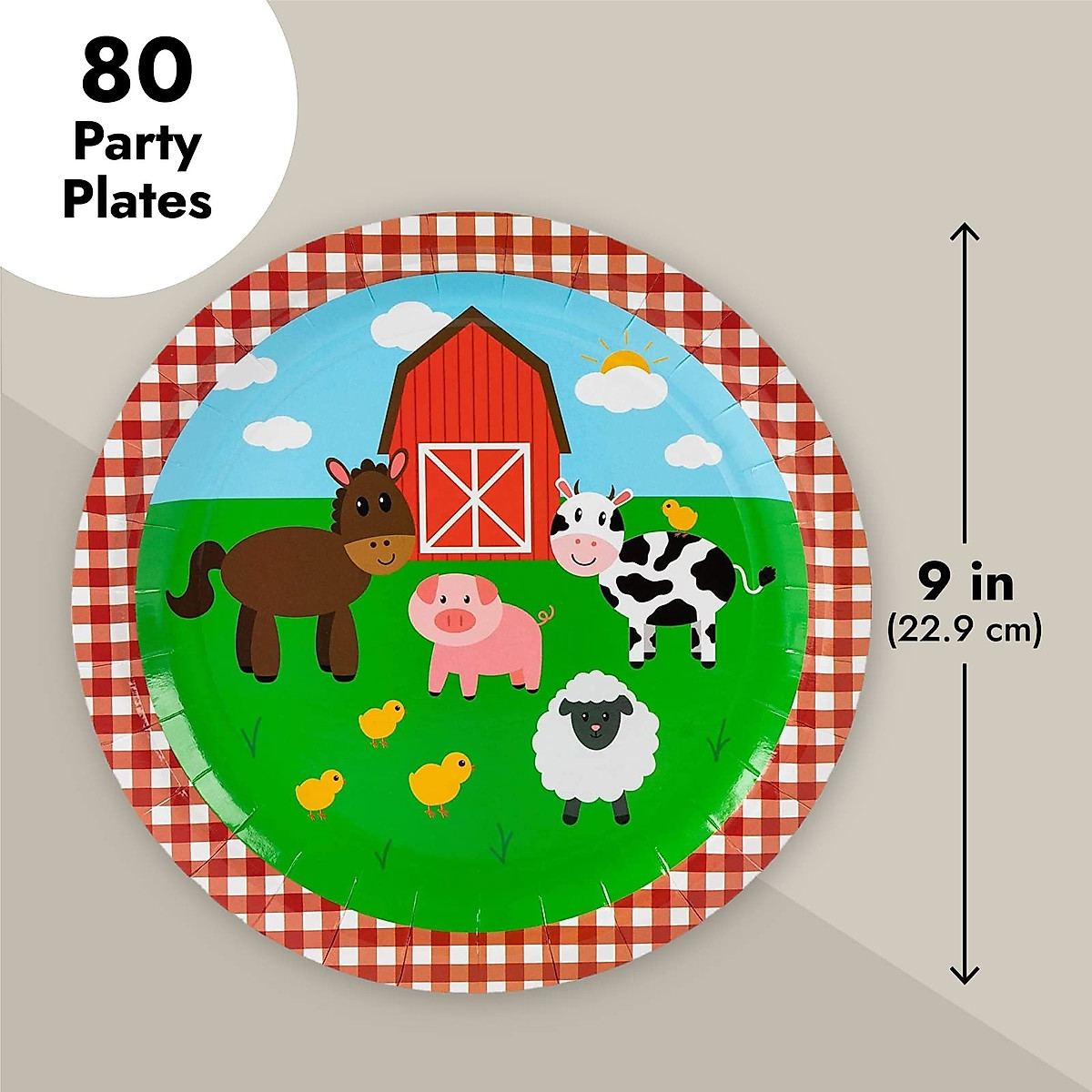 80-Pack Farm Birthday Party Supplies, Farmhouse Plates (9 in)