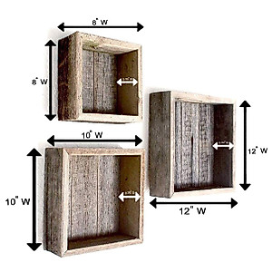 Rockin' Wood Rustic Wood Shadow Box Floating Shelves with Wood Backing, Made with Reclaimed barn Wood, Set of 3, Weathered Grey