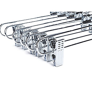 Quality Skirt Pants Trouser Hangers, 8-Pack Heavy Duty Metal Swivel Hook, Adjustable Clips, Jeans, Bottoms (Chrome, 8)