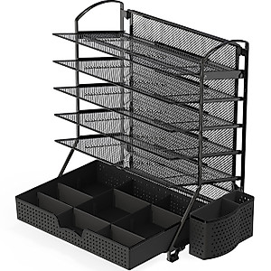 SimpleHouseware 6 Trays Desk Document File Tray Organizer with Supplies Sliding Drawer, Black
