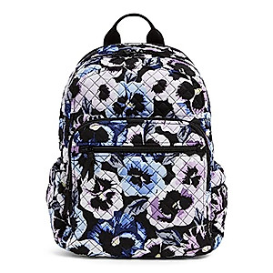 Vera Bradley Women's Cotton Campus Backpack, Plum Pansies - Recycled Cotton, One Size