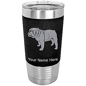 LaserGram 20oz Vacuum Insulated Tumbler Mug, Bulldog Dog, Personalized Engraving Included (Faux Leather, Black)