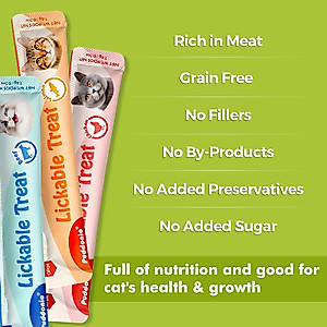 Puddonio High Meat Content Lickable Wet Cat Treats, Healthy Squeezable Soft Puree Cat Snacks - 0.5 Ounces Each Tube, 10 Tubes